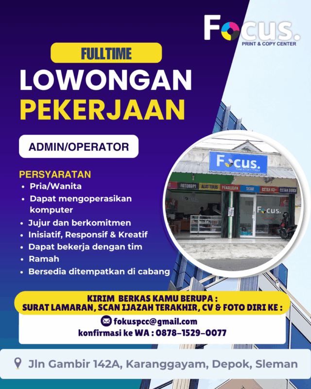 Lowongan Kerja Admin/Operator di Focus Print & Copy Center - LokerJogja.ID