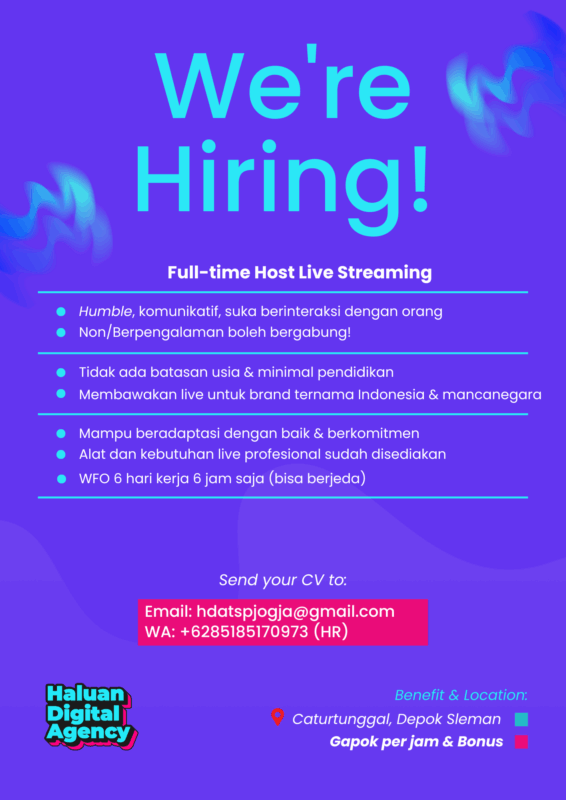 Lowongan Kerja Host Live Streaming di Haluan Digital Agency - LokerJogja.ID