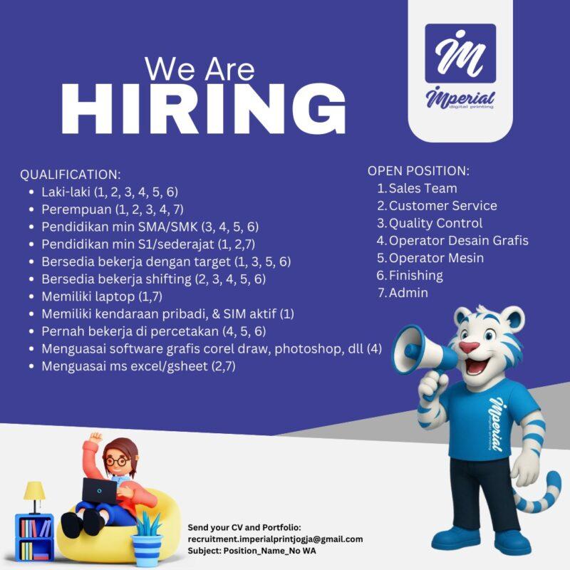 Lowongan Kerja Sales Team - Customer Service - Quality Control - Operator Desain - Operator ...