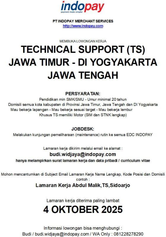 Lowongan Kerja Technical Support Jawa Timur, DI Yogyakarta, Jawa Tengah ...