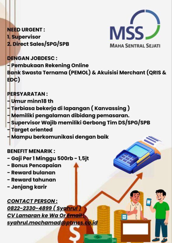 Lowongan Kerja Supervisor - Direct Sales/SPG/SPB di PT. Maha Sentral ...