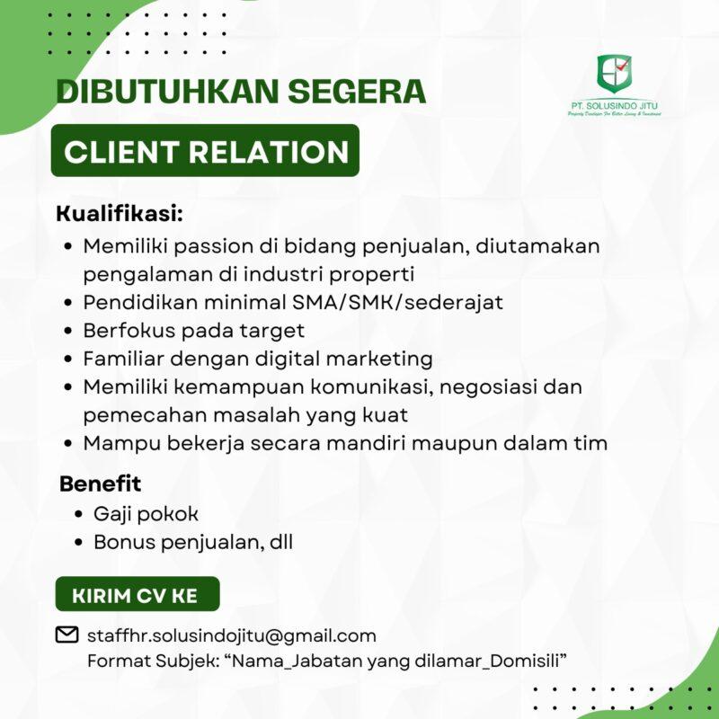 Lowongan Kerja Client Relation di PT. Solusindo Jitu - LokerJogja.ID