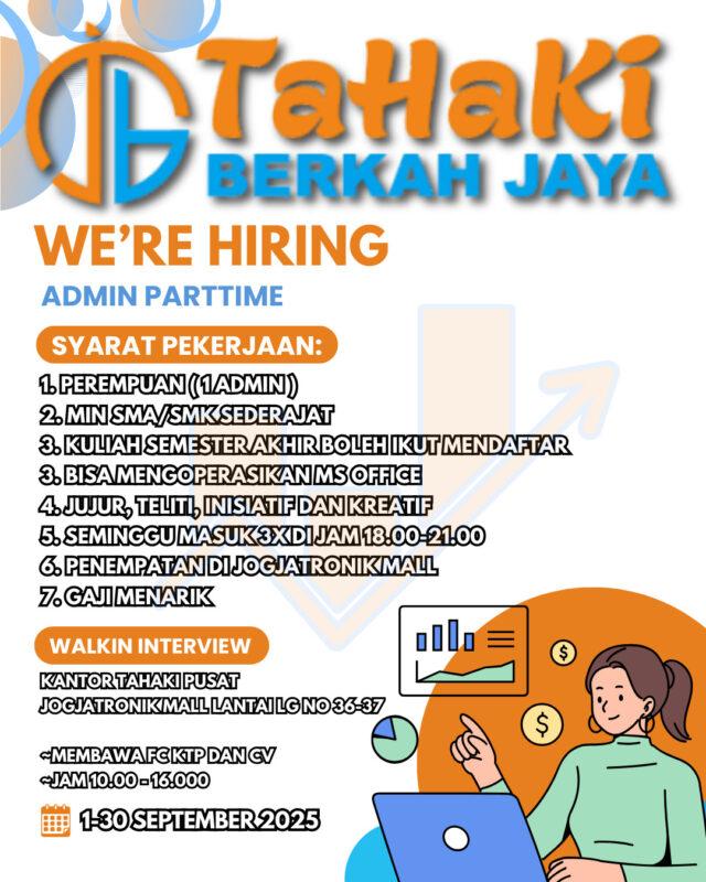 Lowongan Kerja Admin Parttime di PT. Tahaki Berkah Jaya - LokerJogja.ID