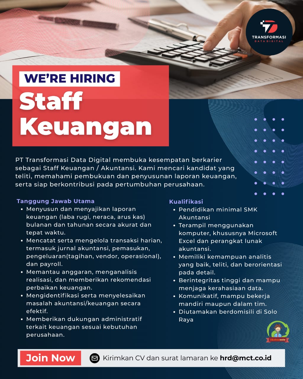 Lowongan Kerja Staff Keuangan atau Akuntansi di PT. Transformasi Data ...
