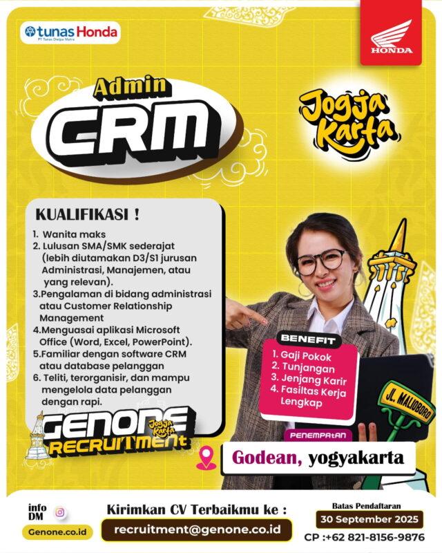 Lowongan Kerja Admin CRM di PT. Tunas Dwipa Matra (Tunas Honda Motor ...