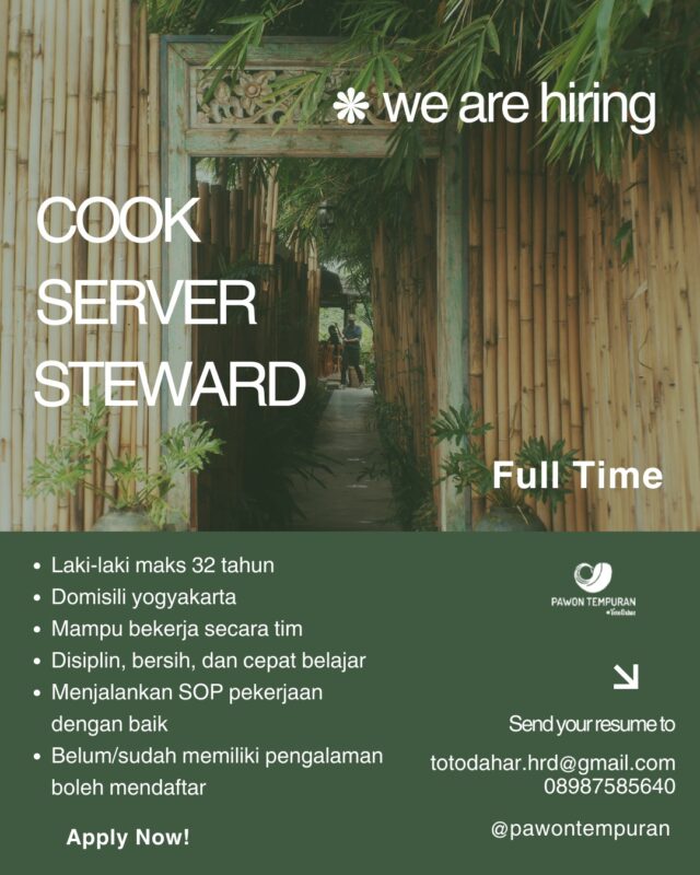 Lowongan Kerja Cook - Server - Steward - Guest Relation Officer (GRO ...