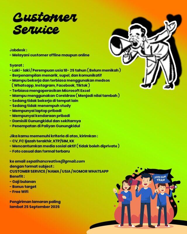 Lowongan Kerja Customer Service - Operator Sablon di Sepalihan Creative ...