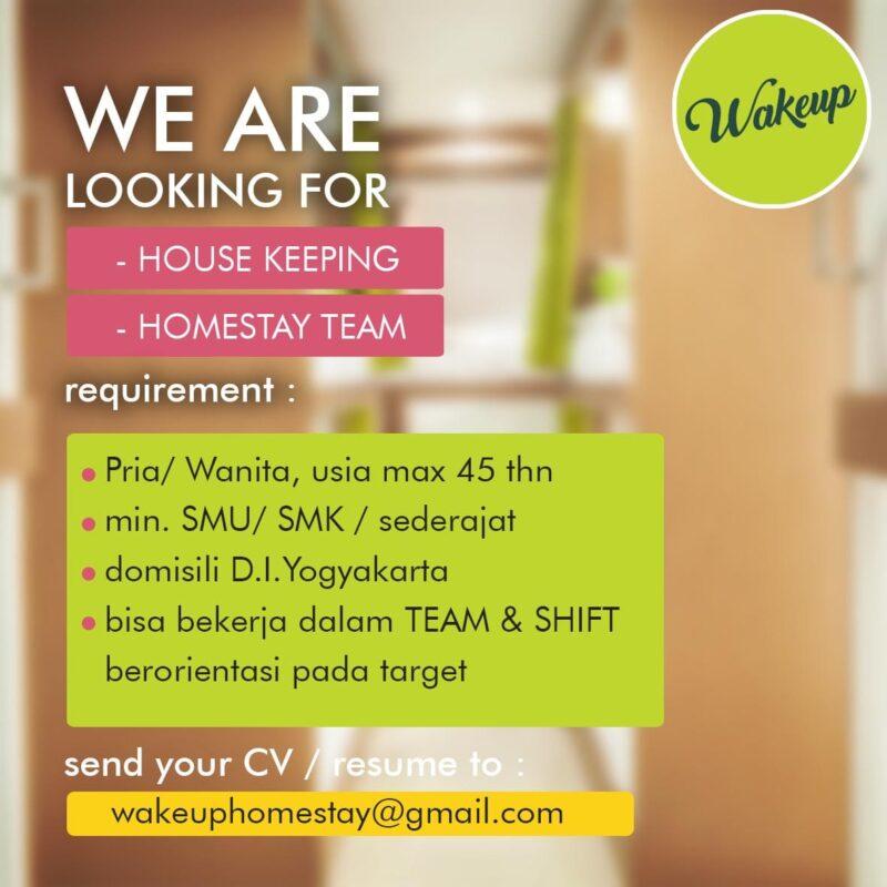 Lowongan Kerja House Keeping - Homestay Team di Wakeup Homestay - LokerJogja.ID