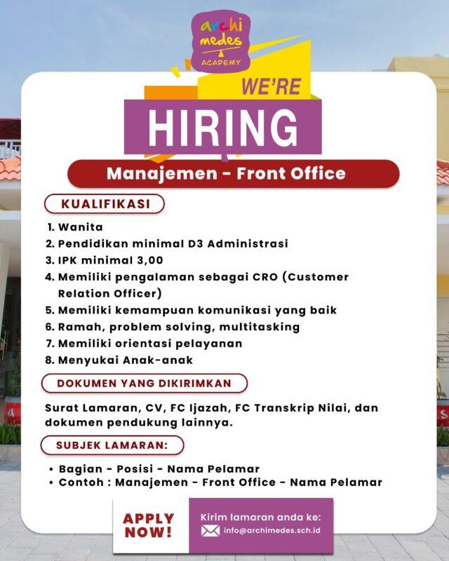 Lowongan Kerja Manajemen Front Office di Archimedes Academy - LokerJogja.ID