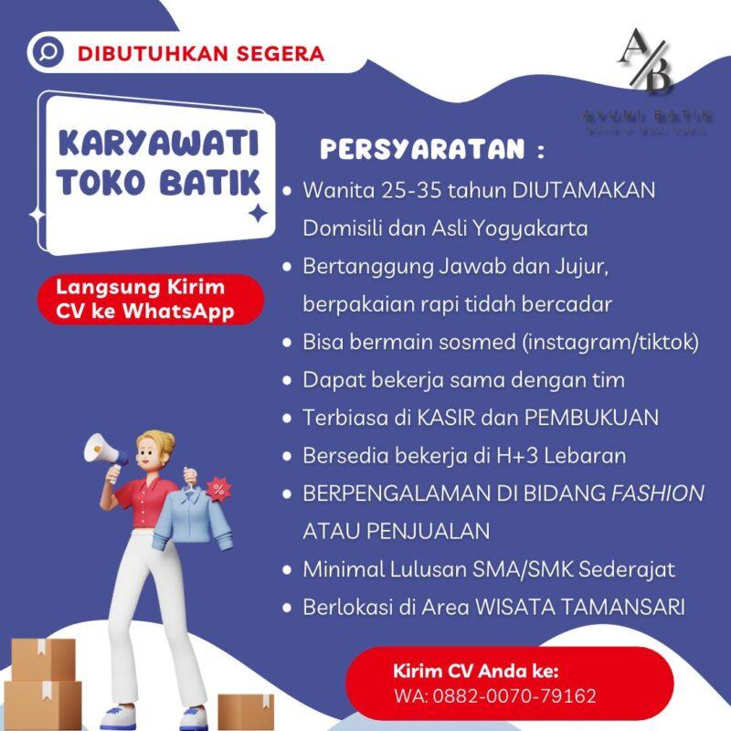 Lowongan Kerja Karyawati Toko Batik di Ayuni Batik Jogja - LokerJogja.ID