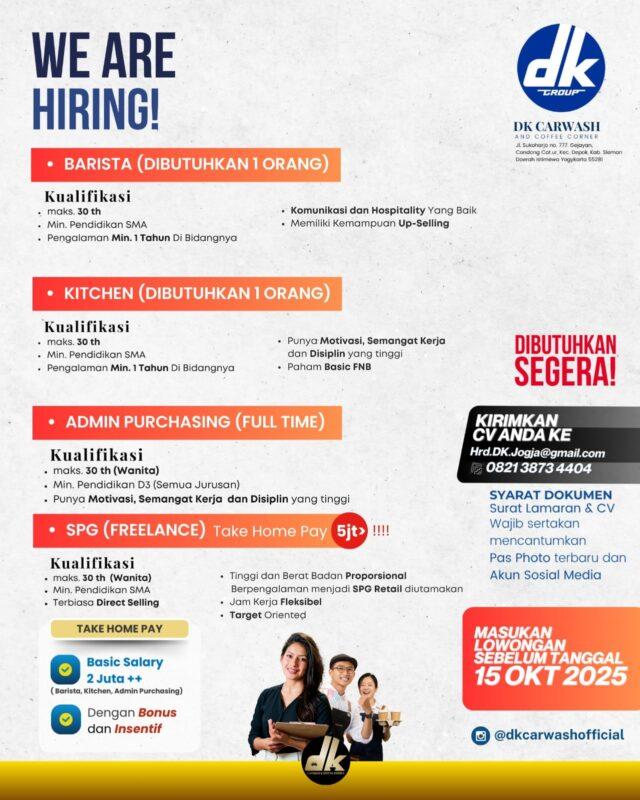 Lowongan Kerja Barista - Kitchen - Admin Purchasing - SPG di DK Carwash ...