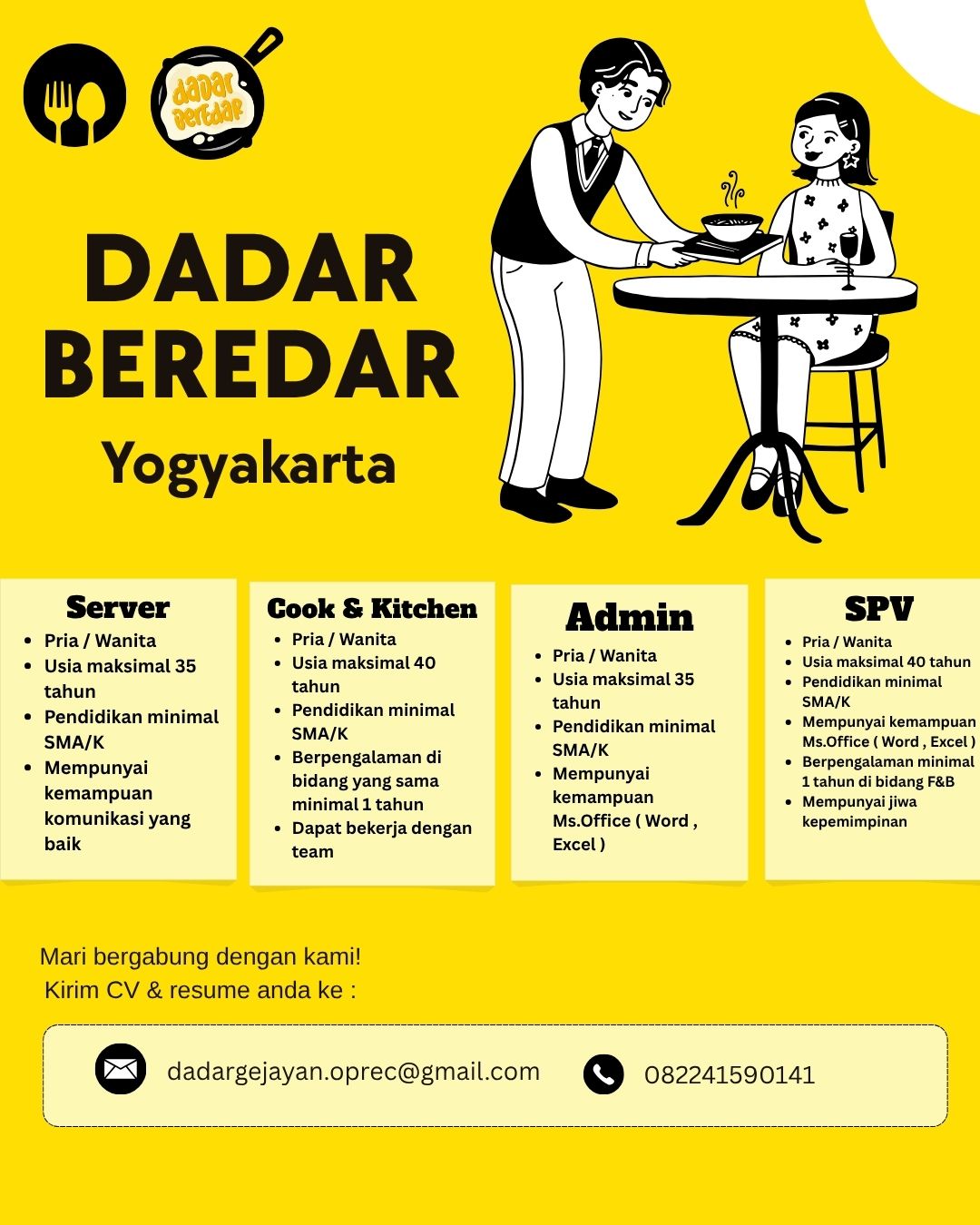 Lowongan Kerja Server - Cook & Kitchen - Admin - SPV di Dadar Beredar ...