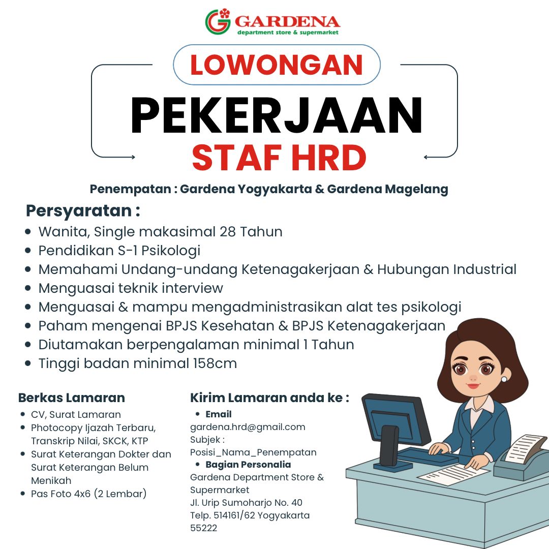 Lowongan Kerja Staf HRD - Accounting Staff - Kasir - Pramuniaga di PT ...