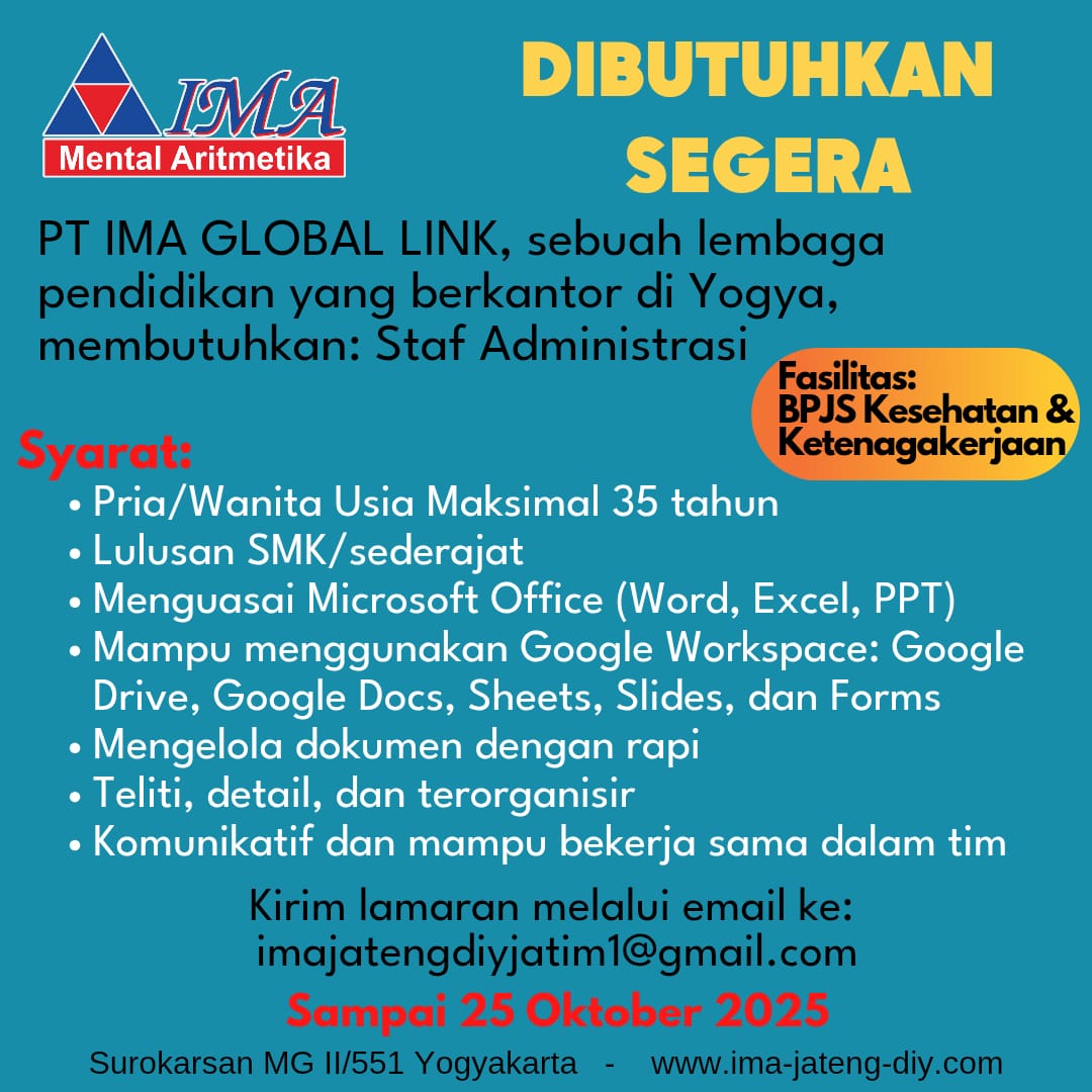 Lowongan Kerja Staf Administrasi di PT. IMA Global Link - LokerJogja.ID