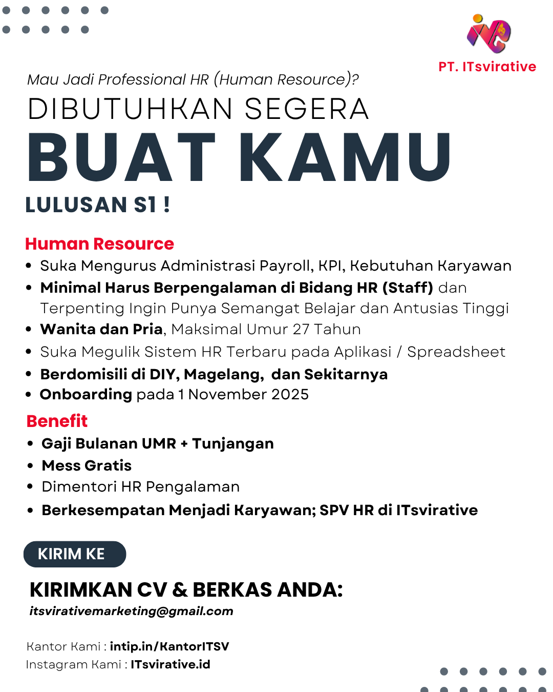 Lowongan Kerja Human Resource di PT. ITsvirative - LokerJogja.ID