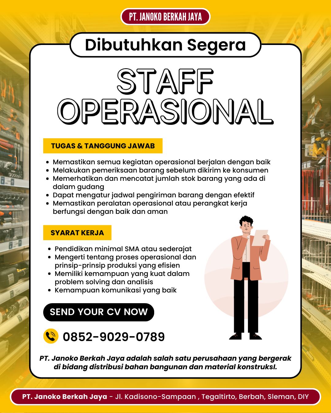 Lowongan Kerja Staff Operasional - Checker Gudang di PT. Janoko Berkah ...