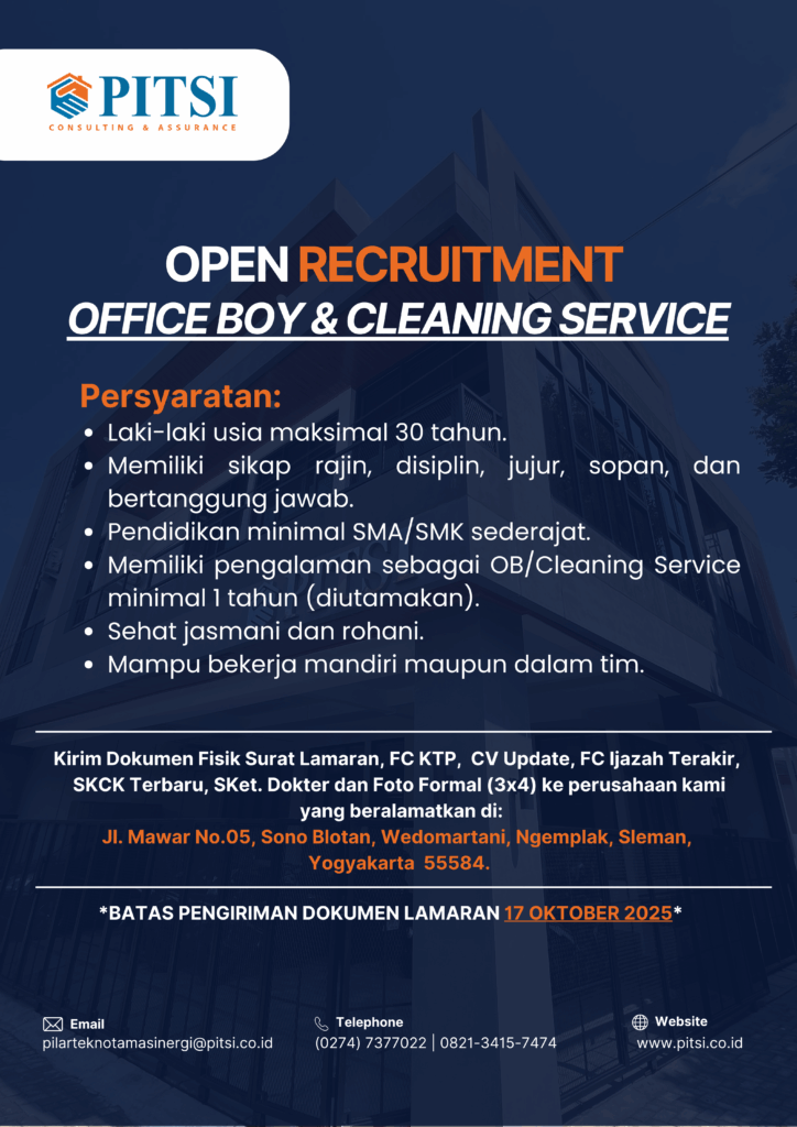 Lowongan Kerja Office Boy & Cleaning Service di PT. Pilar Teknotama ...