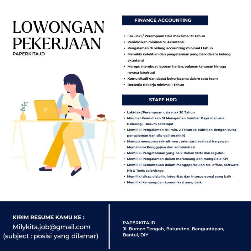 Lowongan Kerja Finance Accounting - Staff HRD di Paperkita.id - LokerJogja.ID