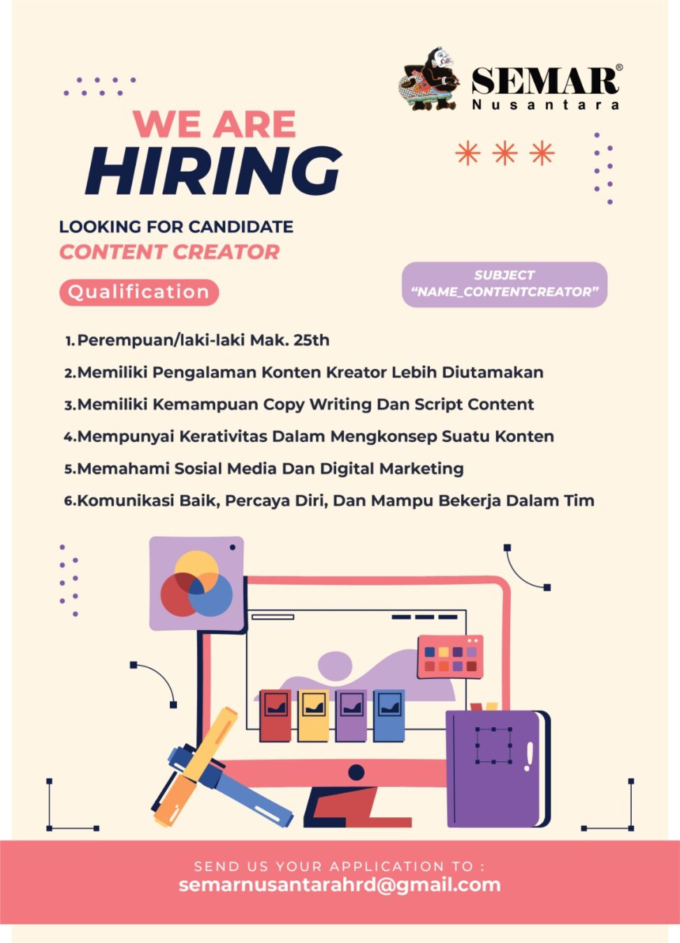 Lowongan Kerja Content Creator di Semar Nusantara - LokerJogja.ID