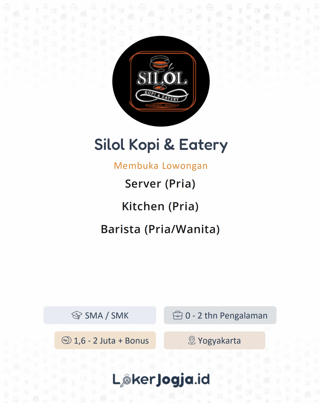 Lowongan Kerja Server (Pria) - Kitchen (Pria) - Barista (Pria/Wanita ...