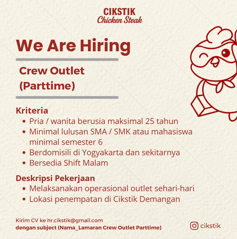 Lowongan Kerja Crew Outlet Full/Part Time di Cikstik - LokerJogja.ID