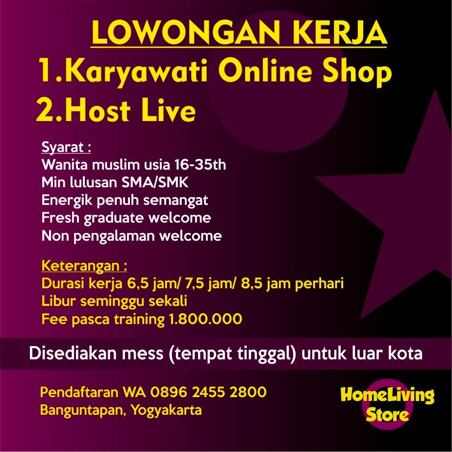 Lowongan Kerja Karyawati Online Shop - Host Live di Home Living Store ...