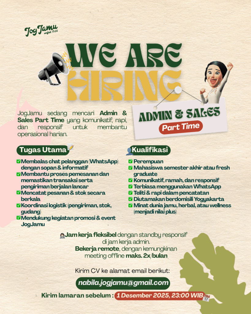 Lowongan Kerja Admin & Sales Part Time di JogJamu - LokerJogja.ID