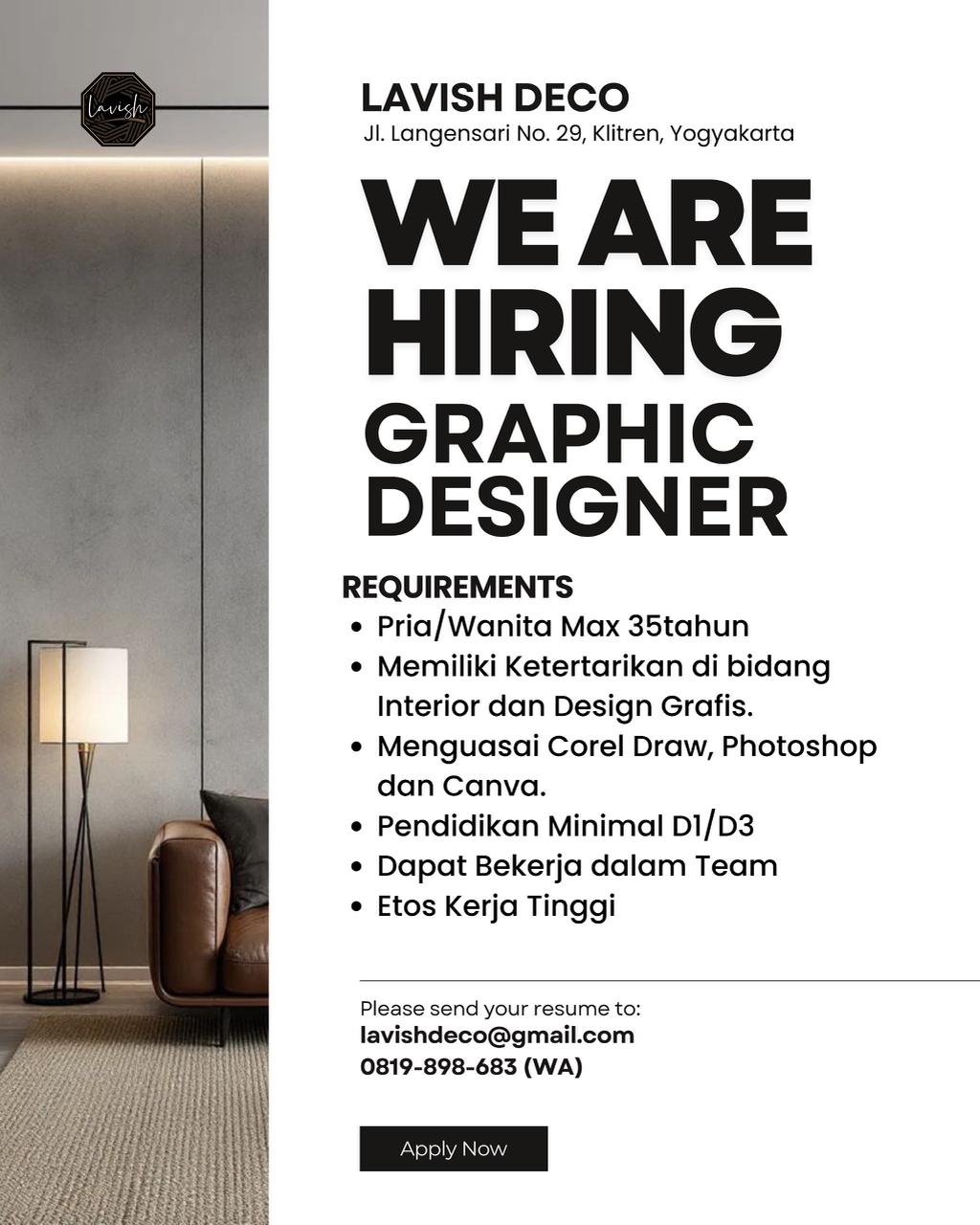 Lowongan Kerja Graphic Designer - Sales Marketing di Lavish Deco ...