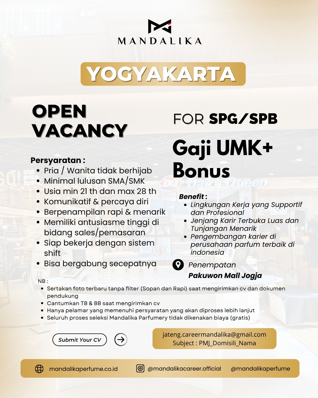 Lowongan Kerja SPG / SPB di Mandalika Parfumery - LokerJogja.ID