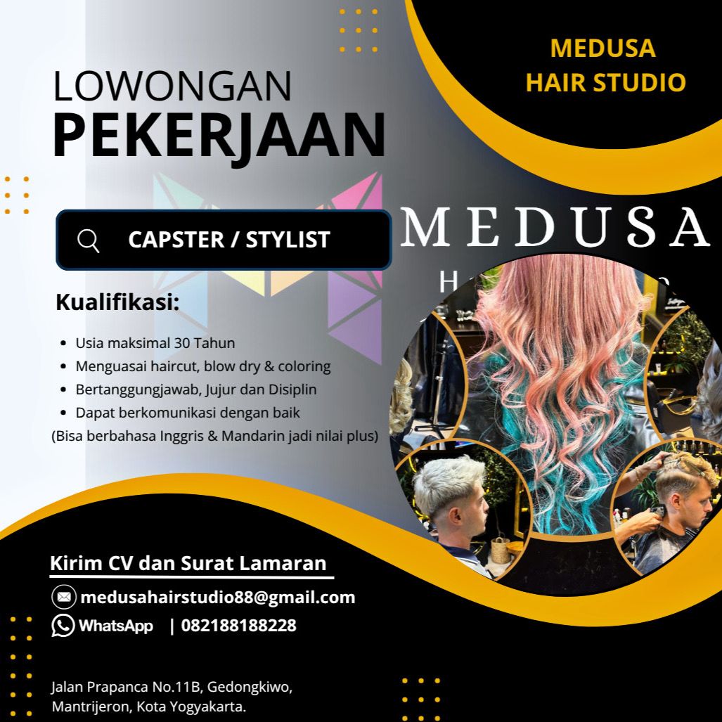 Lowongan Kerja Capster/Stylist di Medusa Hair Studio - LokerJogja.ID