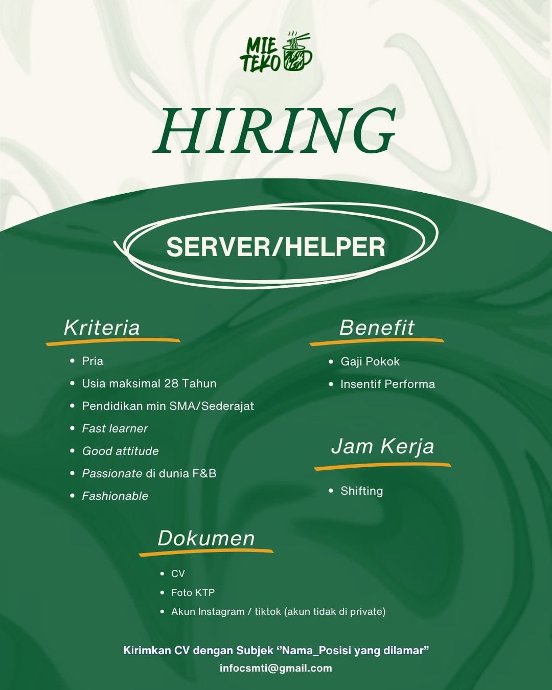 Lowongan Kerja Kitchen/Server/Helper di Mie Teko Indonesia - LokerJogja.ID