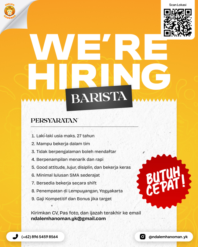 Lowongan Kerja Barista di Ndalem Hanoman - LokerJogja.ID