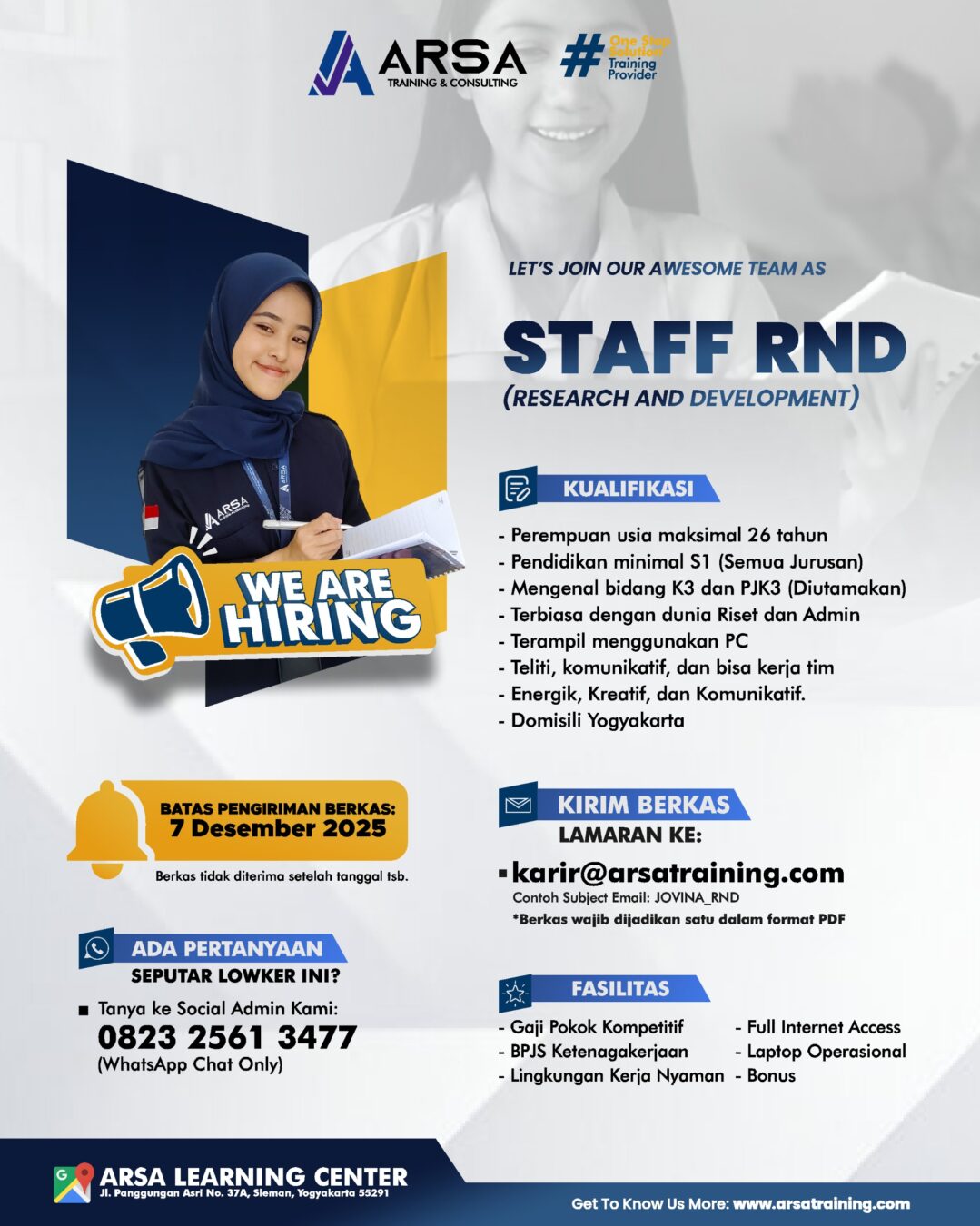 Lowongan Kerja Staff RND (Research and Development) di PT. Arsa Jaya ...
