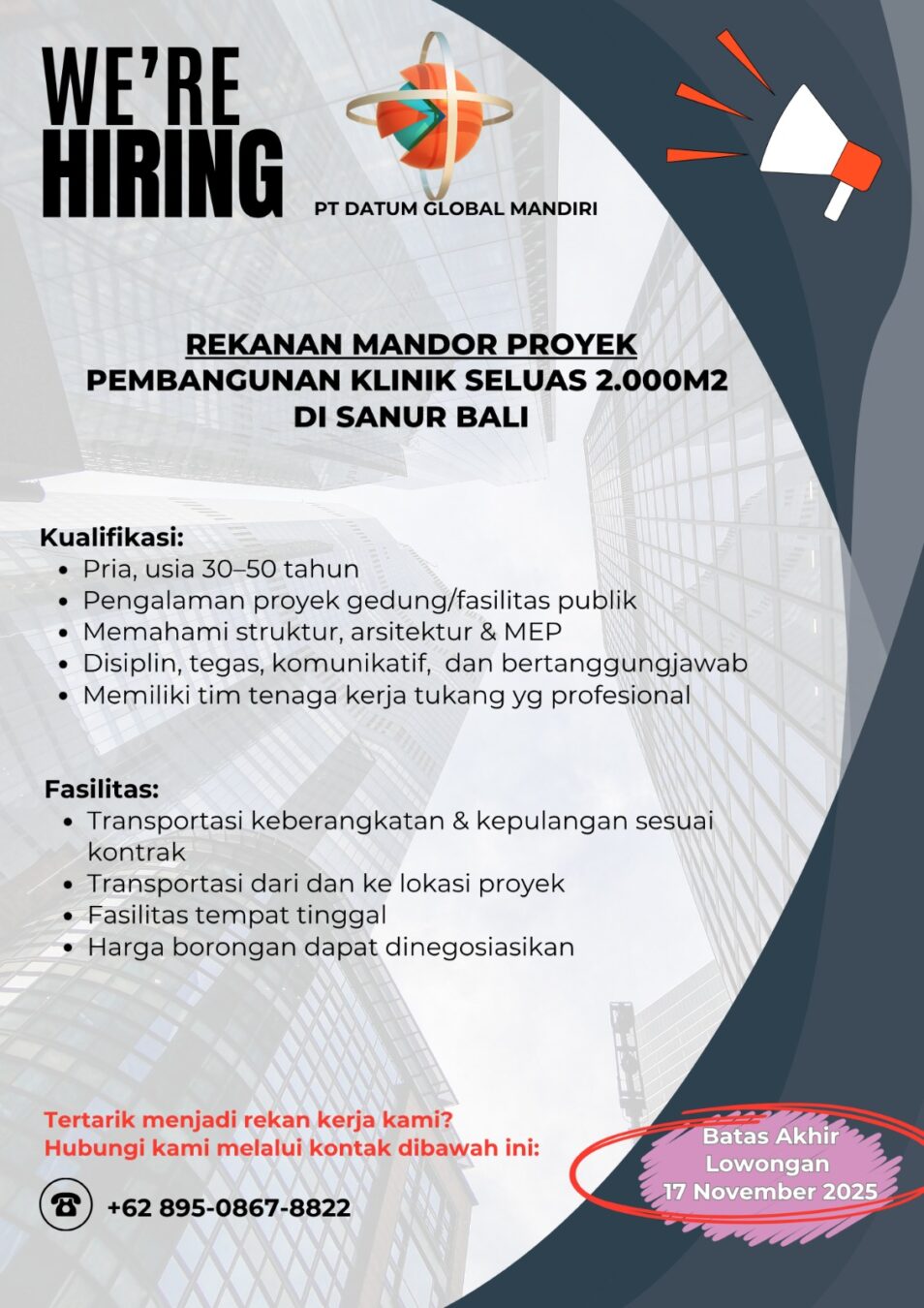 Lowongan Kerja Rekanan Mandor Proyek di PT. Datum Global Mandiri - LokerJogja.ID