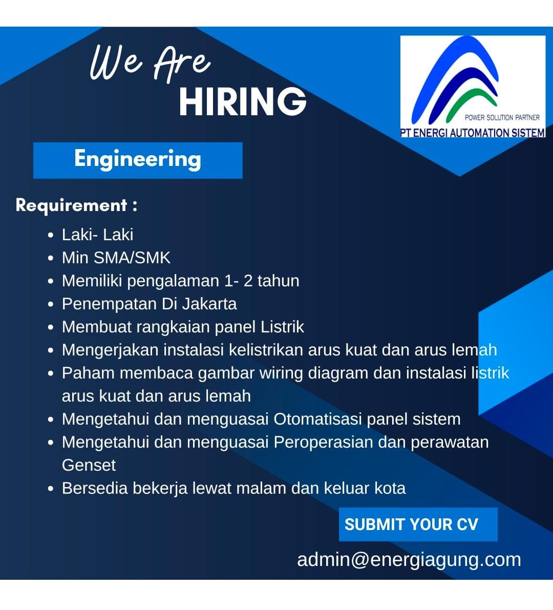 Lowongan Kerja Engineering di PT. Energi Automation Sistem - LokerJogja.ID