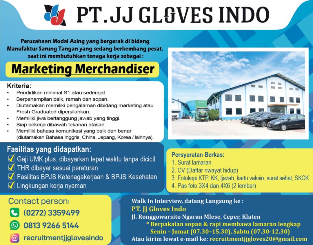 Lowongan Kerja Marketing Merchandiser - Operator Sewing - Mekanik ...