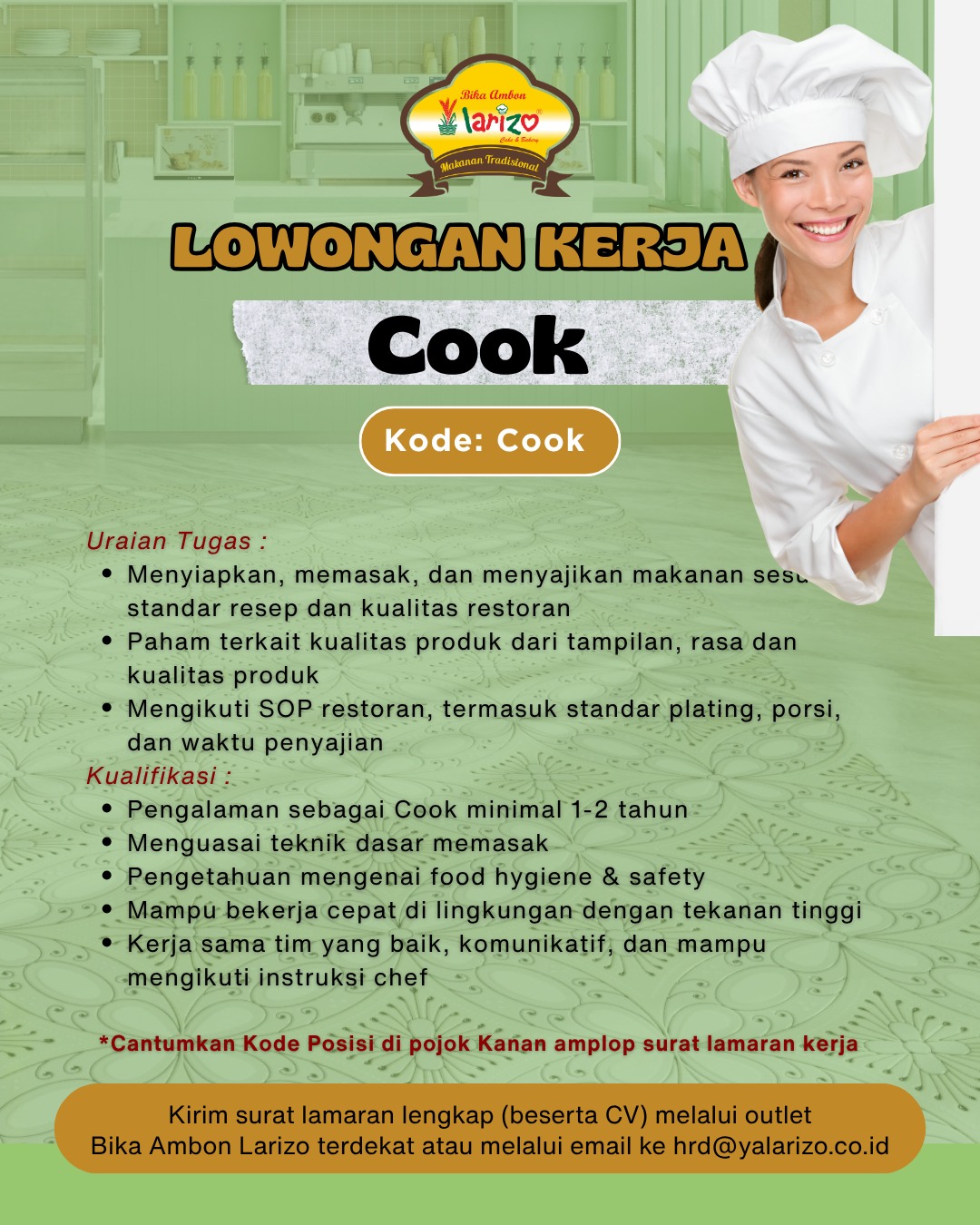 Lowongan Kerja Cook - Cook Helper - Staff HRD - Steward - Barista di PT ...