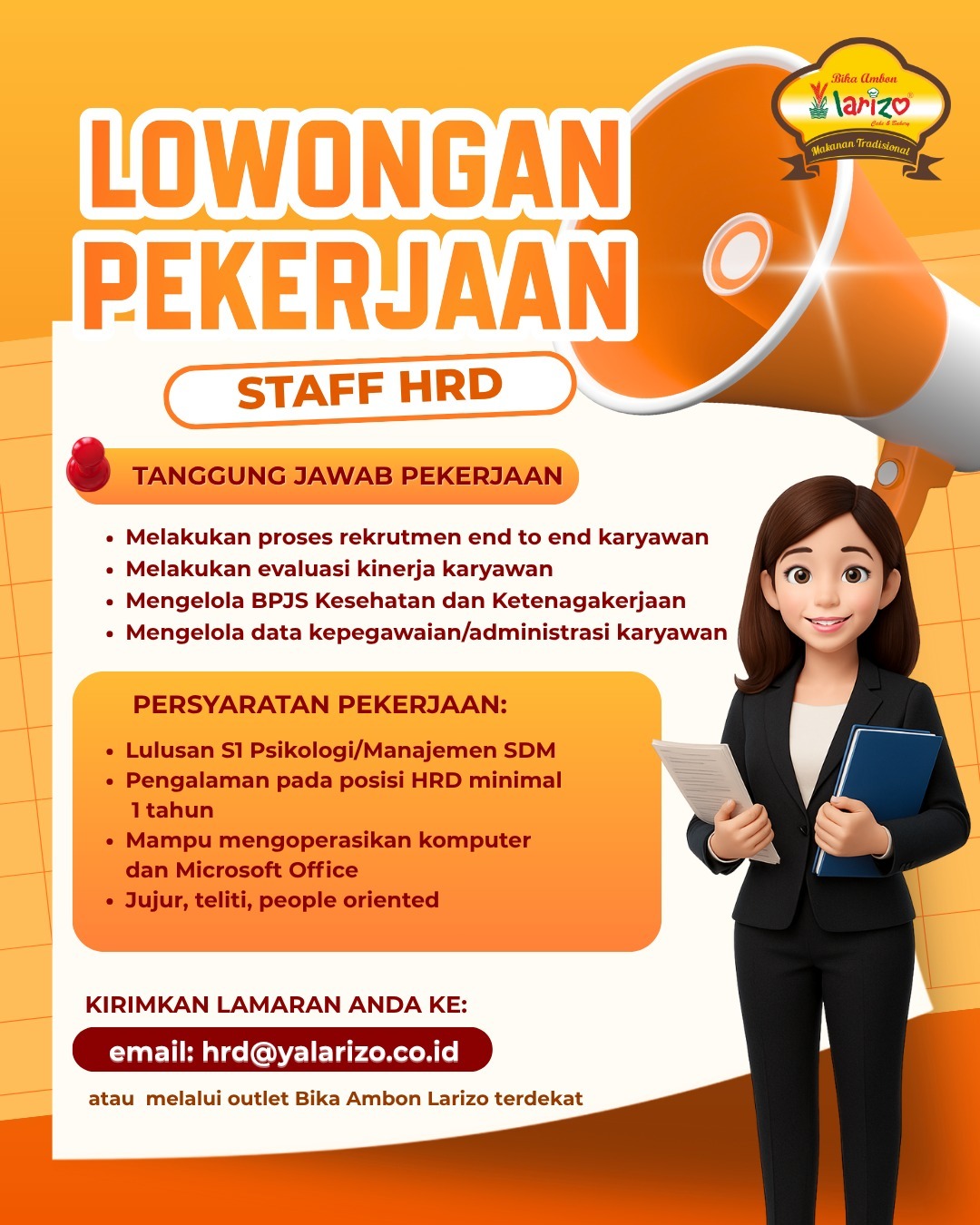 Lowongan Kerja Staff HRD di PT. Larizo Terang Djaja - LokerJogja.ID