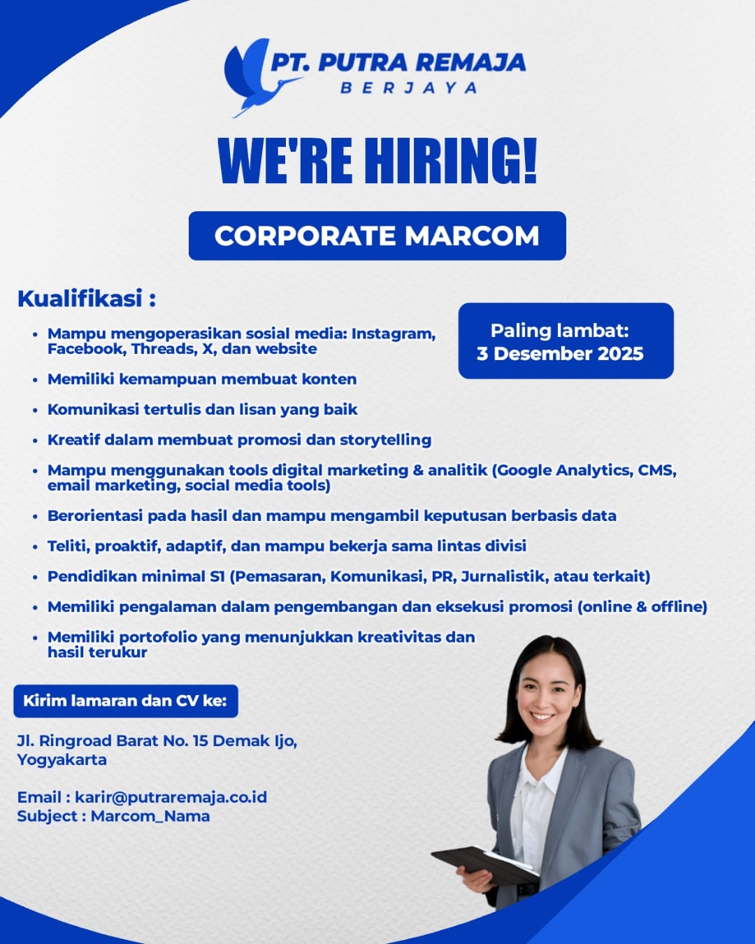 Lowongan Kerja Corporate Marcom di PT. Putra Remaja Berjaya - LokerJogja.ID