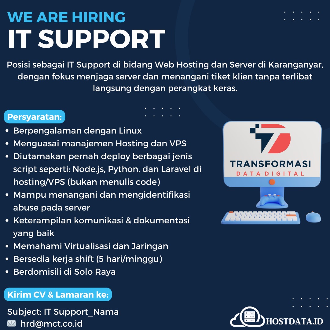 Lowongan Kerja IT Support di PT. Transformasi Data Digital - LokerJogja.ID