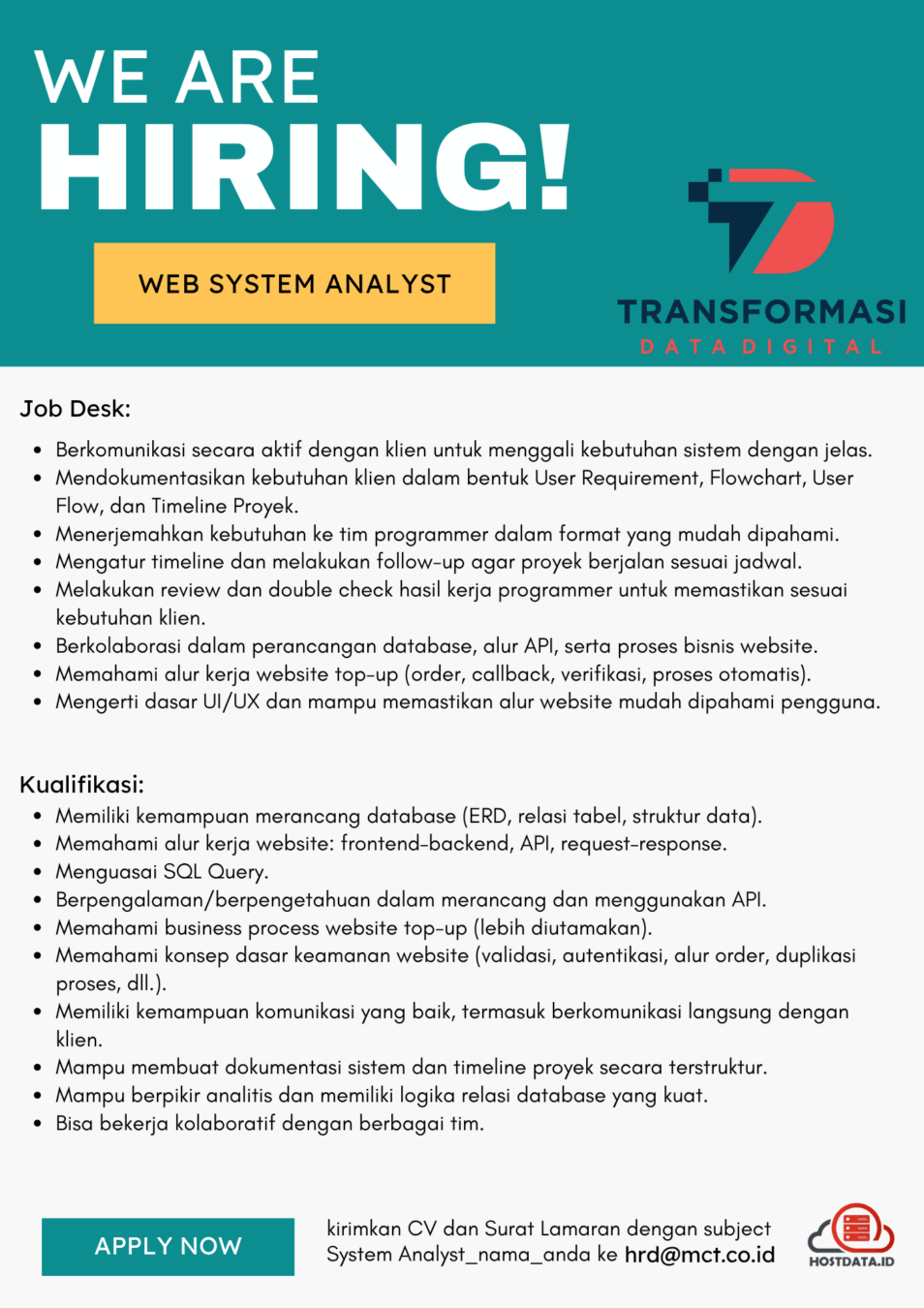 Lowongan Kerja Web System Analyst di PT. Transformasi Data Digital ...
