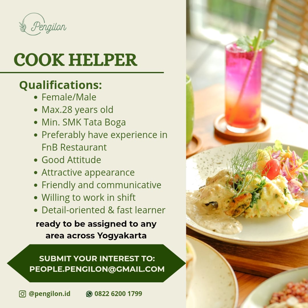 Lowongan Kerja Cook Helper - Waiter/Waitress di Pengilon - LokerJogja.ID