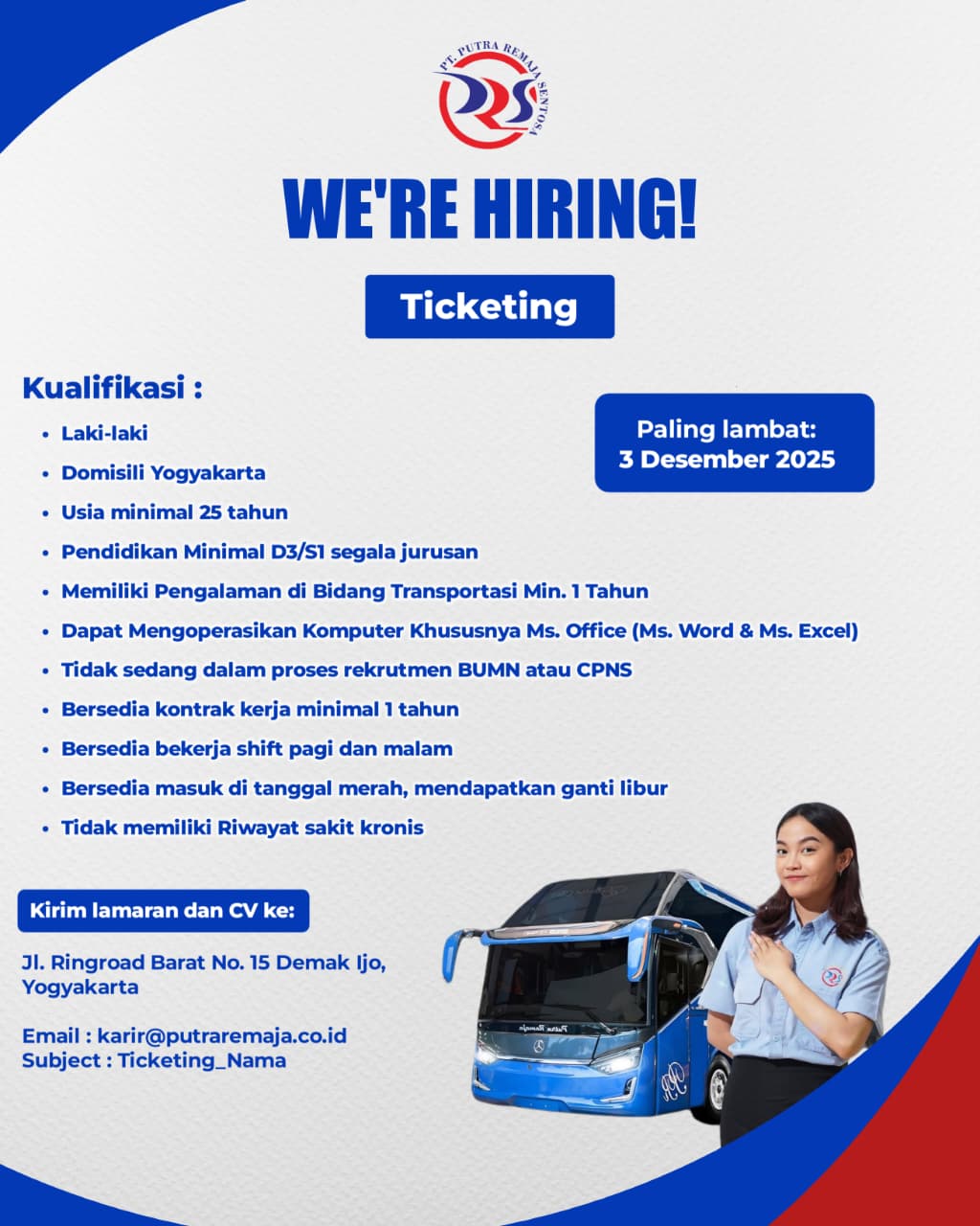 Lowongan Kerja Ticketing di PT. Putra Remaja Sentosa - LokerJogja.ID