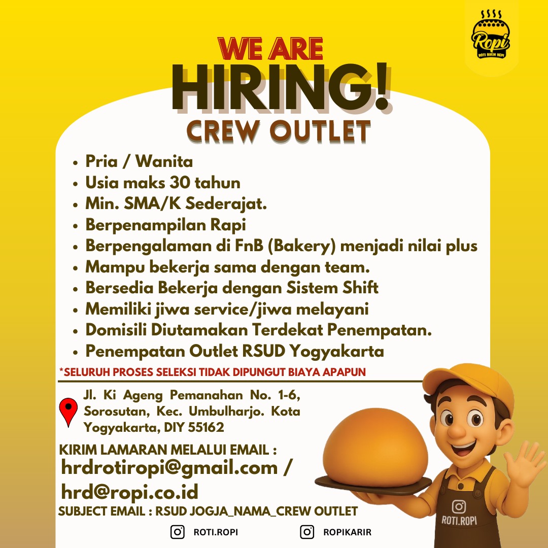 Lowongan Kerja Crew Outlet di Roti Ropi - LokerJogja.ID