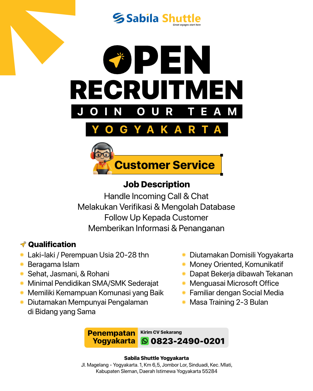 Lowongan Kerja Customer Service di Sabila Shuttle - LokerJogja.ID