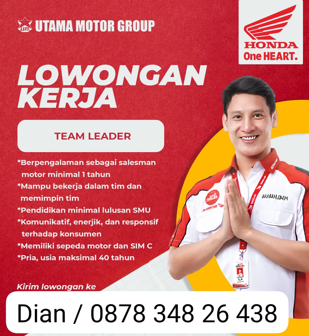 Lowongan Kerja Team Leader di Utama Motor Group - LokerJogja.ID
