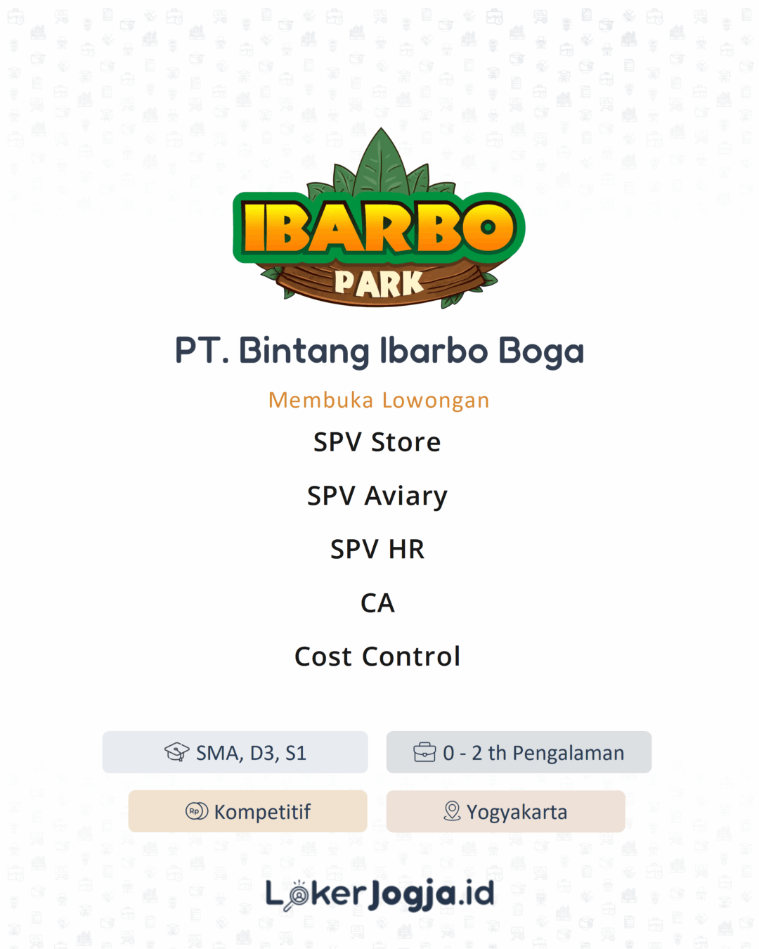Lowongan Kerja SPV Store - SPV Aviary - SPV HR - CA - Cost Control di ...