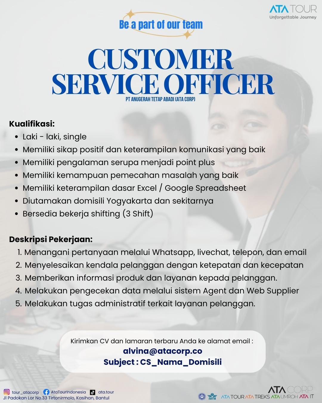 Lowongan Kerja Customer Service di PT. Anugerah Tetap Abadi (ATA Corp ...