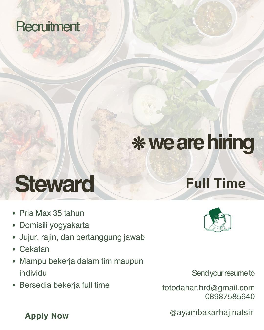 Lowongan Kerja Steward - Server di Ayam Bakar Haji Natsir - LokerJogja.ID