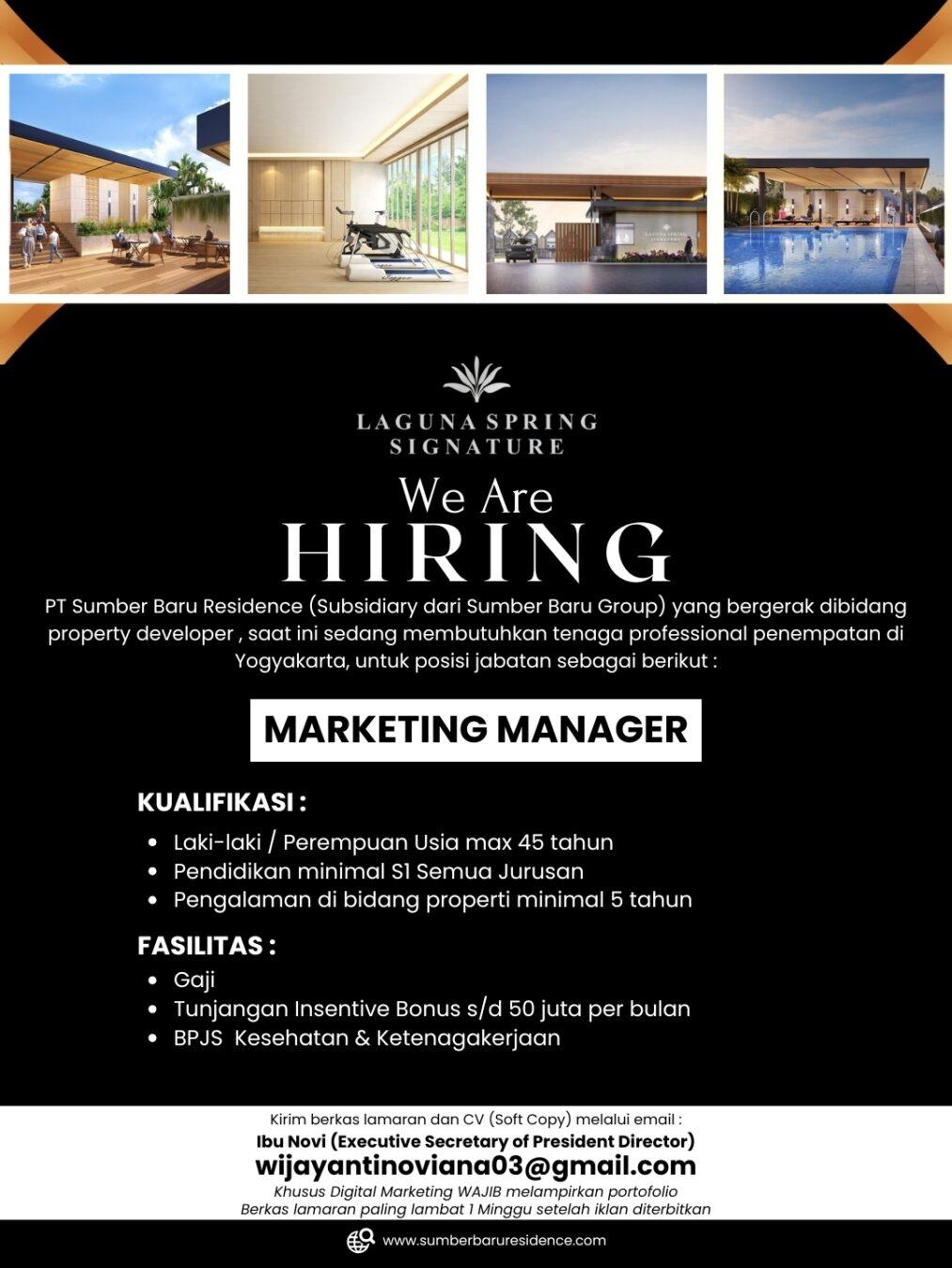 Lowongan Kerja Marketing Manager di Laguna Spring Signature - LokerJogja.ID